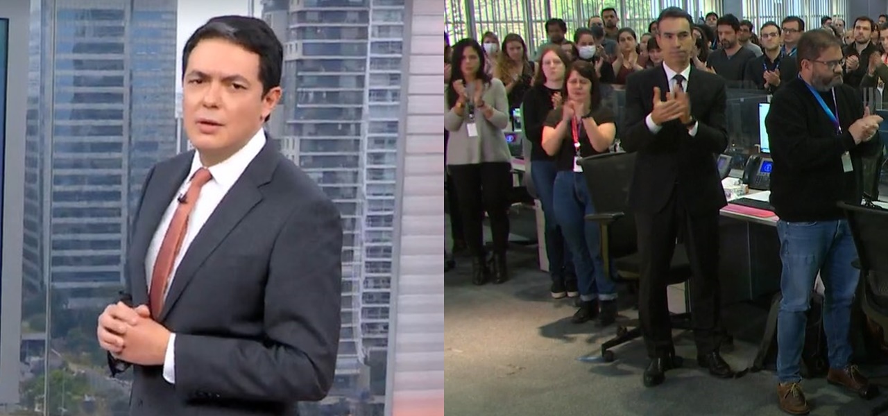 Alan acaba jornal de luto e Tralli surge em pé na redação da Globo