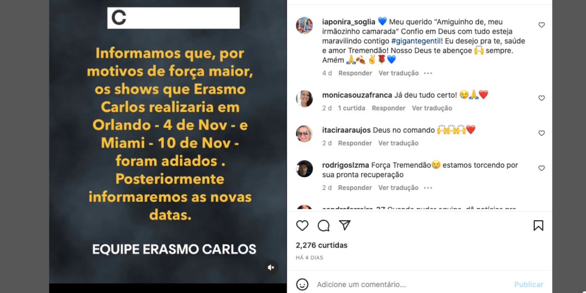 Erasmo Carlos é submetido a exames e comunicado oficial é feito