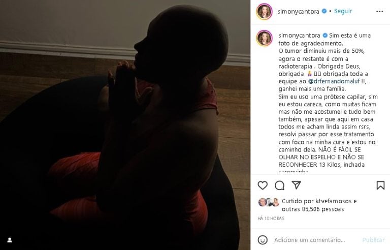 Carequinha, 13 quilos a + e fé: Simony segue lutando contra câncer